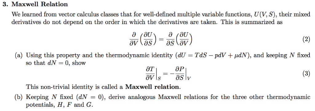 Solved 3. Maxwell Relation We learned from vector calculus | Chegg.com