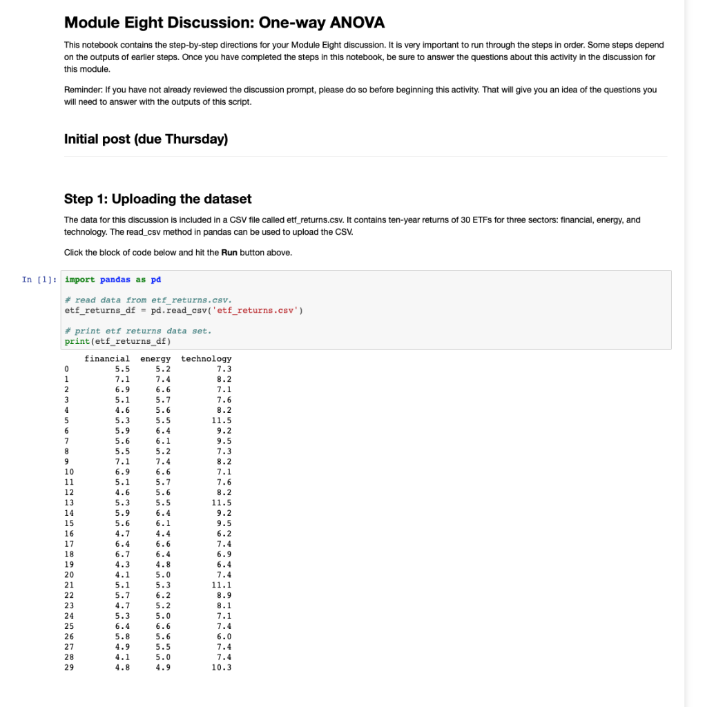 Solved Module Eight Discussion: One-way ANOVA This notebook | Chegg.com