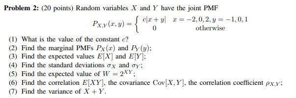 Solved Problem 2: (20 points) Random variables X and Y have | Chegg.com