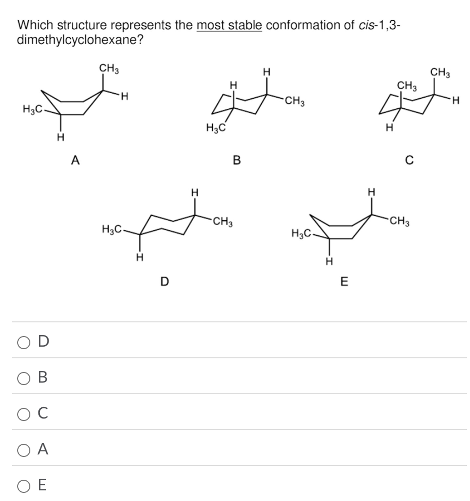 Solved Which structure represents the most stable | Chegg.com