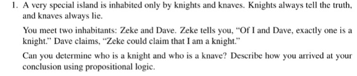 Solved 1. A very special island is inhabited only by knights | Chegg.com