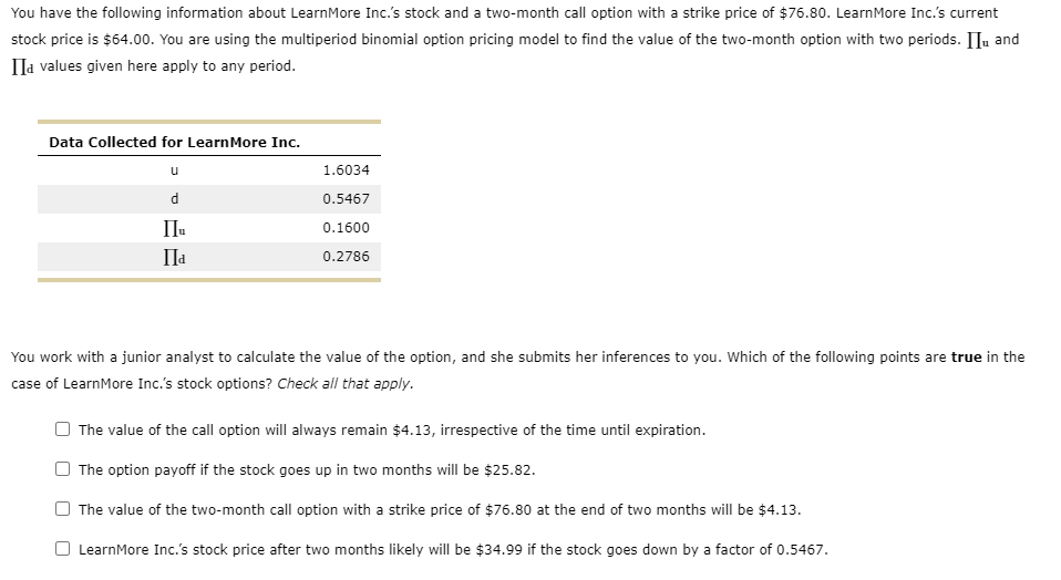 You have the following information about LearnMore | Chegg.com