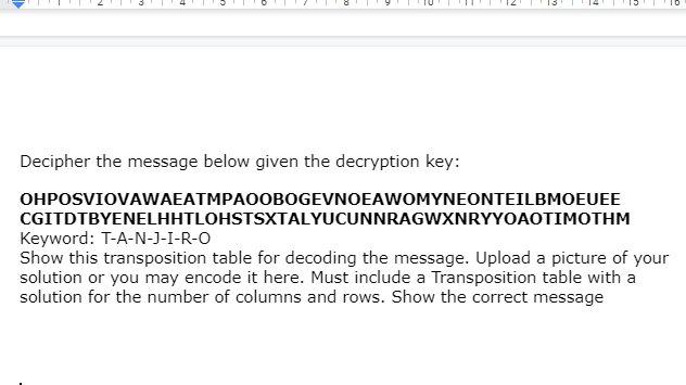 Solved Decipher the message below given the decryption key: | Chegg.com