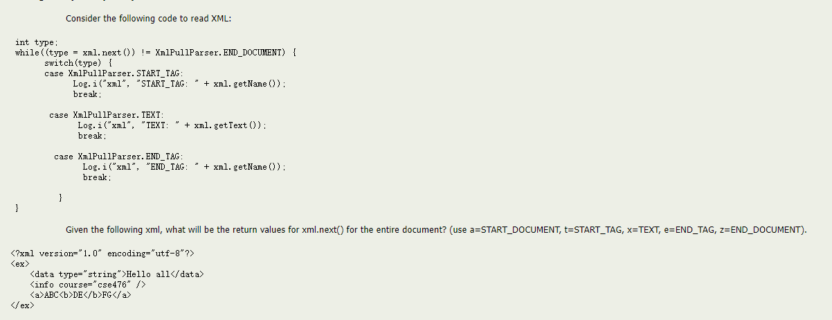 Consider the following code to read XML: int type: | Chegg.com