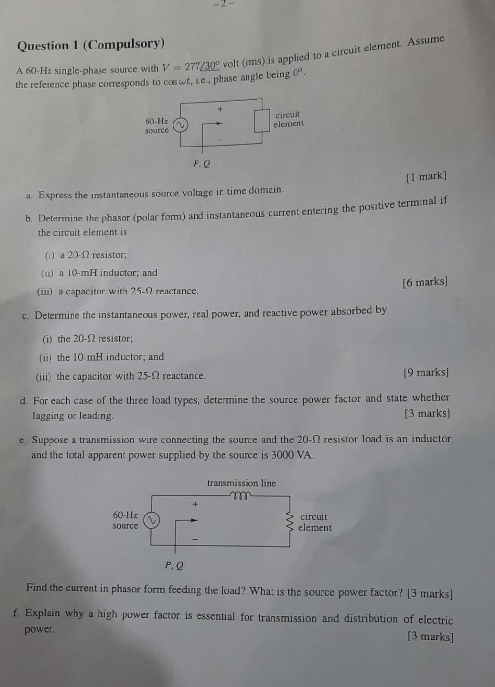 Solved Question 1 (Compulsory)A 60-Hz ﻿single-phase source | Chegg.com