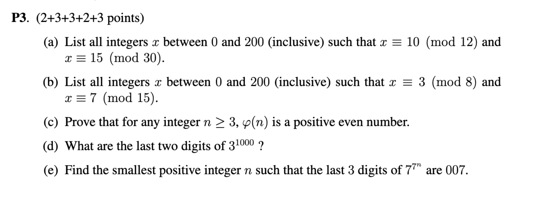 Solved P3. (2+3+3+2+3 points) (a) List all integers x | Chegg.com