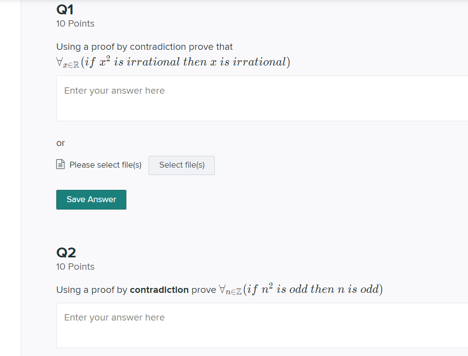 Solved Q1 10 Points Using a proof by contradiction prove | Chegg.com