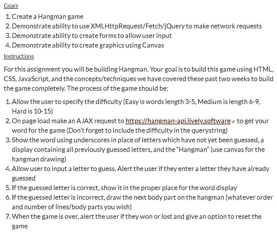 Goals 1. Create a Hangman game 2. Demonstrate ability | Chegg.com