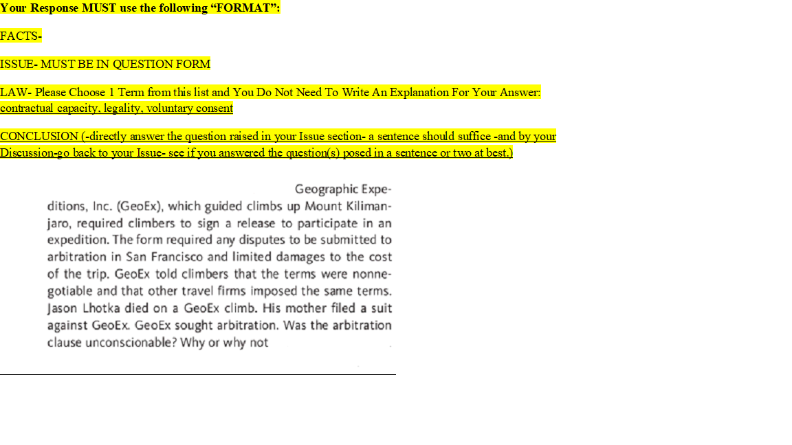 Solved Your Response MUST use the following "FORMAT": FACTS- | Chegg.com