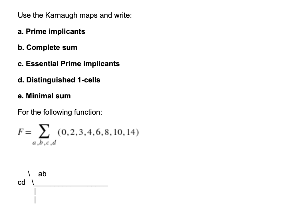 Solved Use the Karnaugh maps and write: a. Prime implicants | Chegg.com