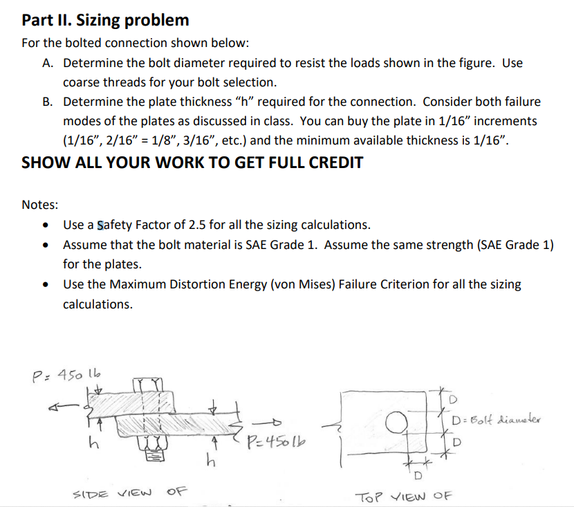 Part II. Sizing problem For the bolted connection | Chegg.com