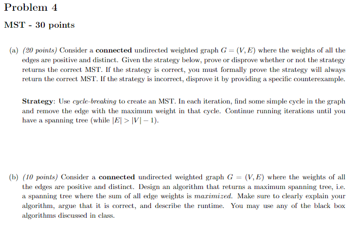 Solved (a) (20 points) Consider a connected undirected | Chegg.com