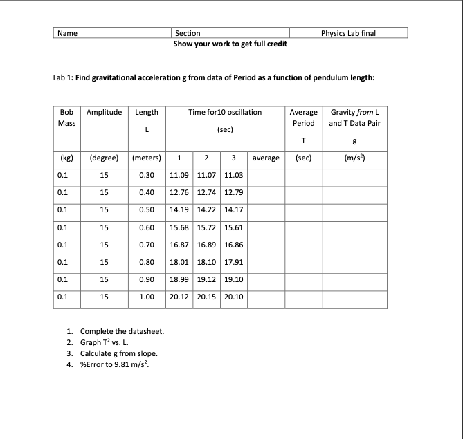 Solved Name Section Show your work to get full credit | Chegg.com