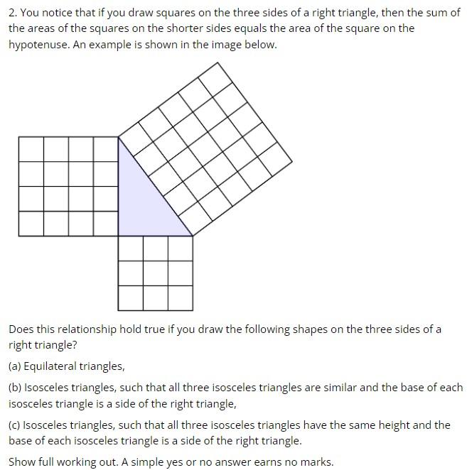 Solved 2. You notice that if you draw squares on the three | Chegg.com