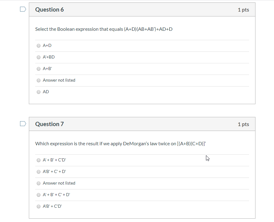 Solved Question 6 1 pts Select the Boolean expression that | Chegg.com