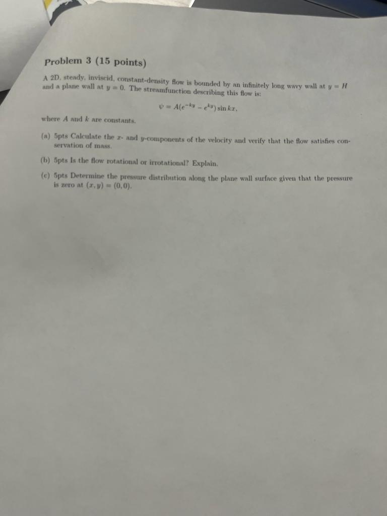 Solved A 2D, steady, inviscid, constant-density flow is | Chegg.com