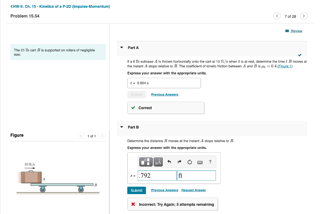 Solved The 21 lb cart B is supported on rollers | Chegg.com