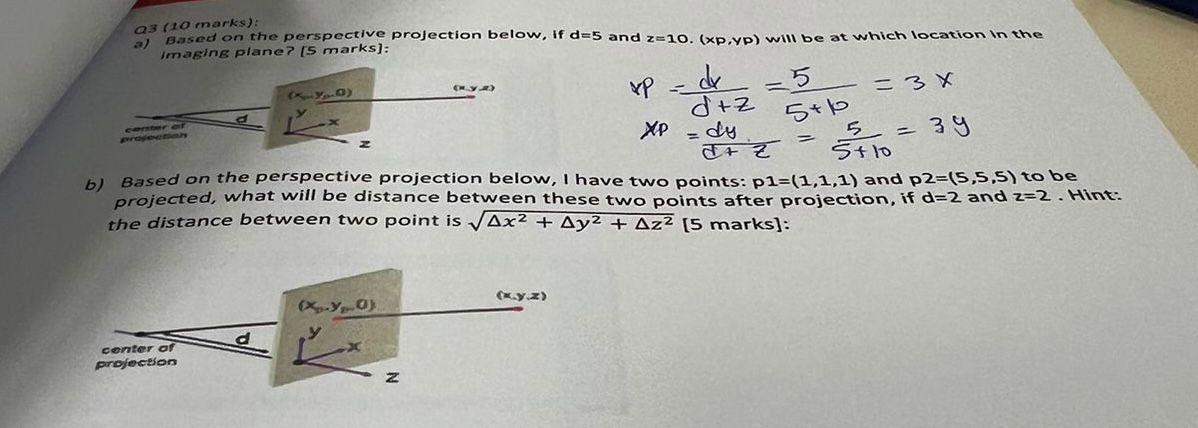 Solved a3 (10 marks): a) Based on the perspective projection | Chegg.com