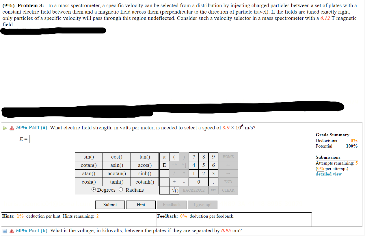 Solved (9\%) Problem 3: In a mass spectrometer, a specific | Chegg.com