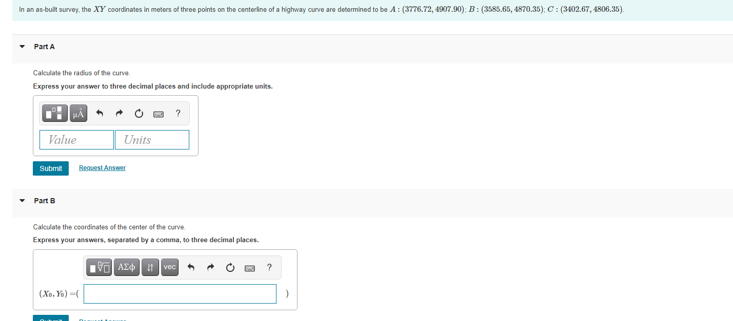 Solved In An As Built Survey The Xy Coordinates In Meters 