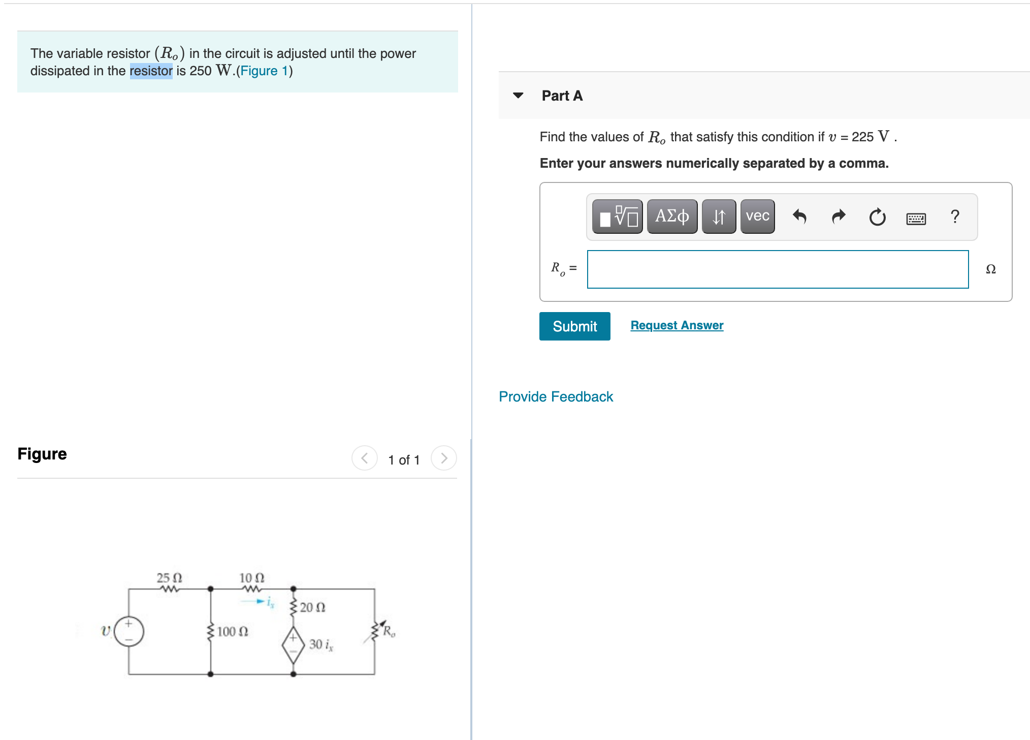 Solved The variable resistor (R.) in the circuit is adjusted | Chegg.com