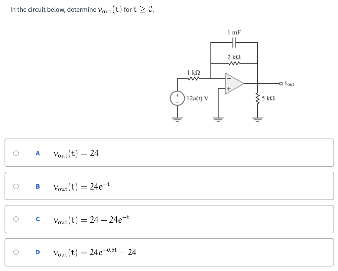 Solved In the circuit below, determine Vout(t) fort > 0. 1 | Chegg.com