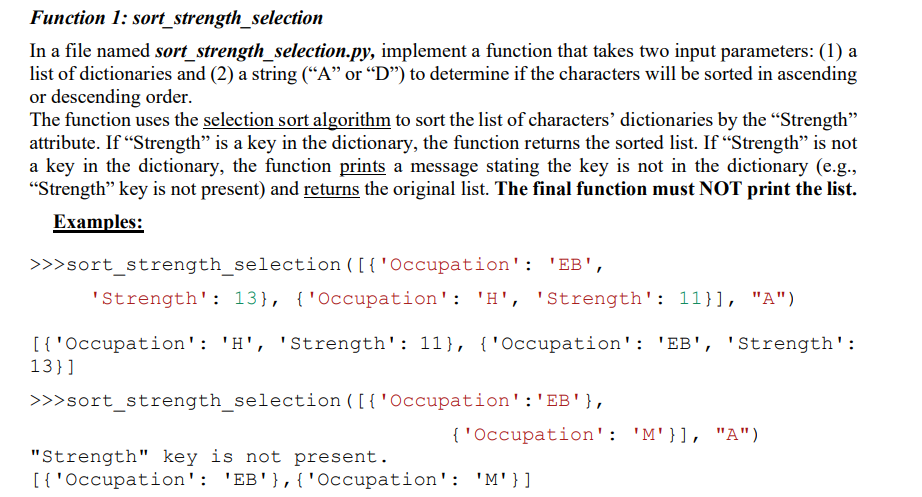 Solved Function 1: sort_strength_selection In a file named | Chegg.com