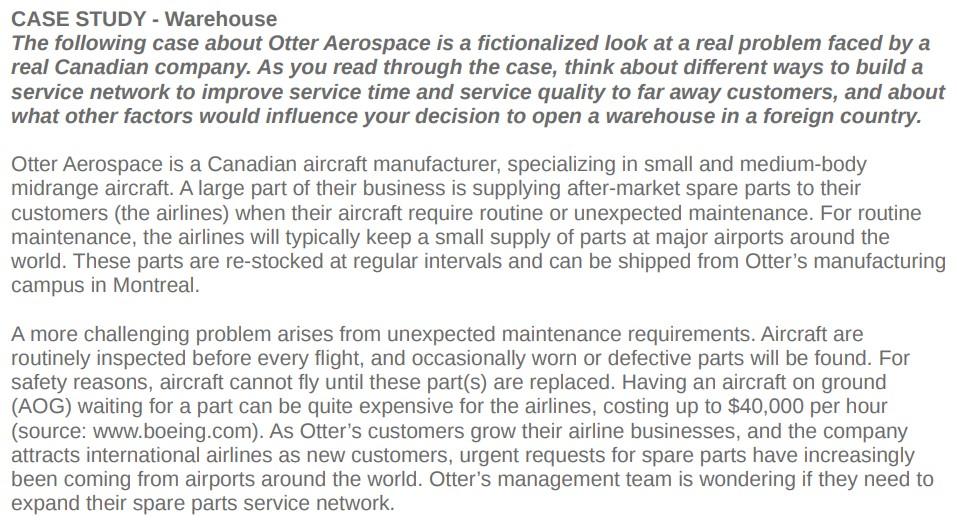 Solved CASE STUDY - Warehouse The following case about Otter | Chegg.com