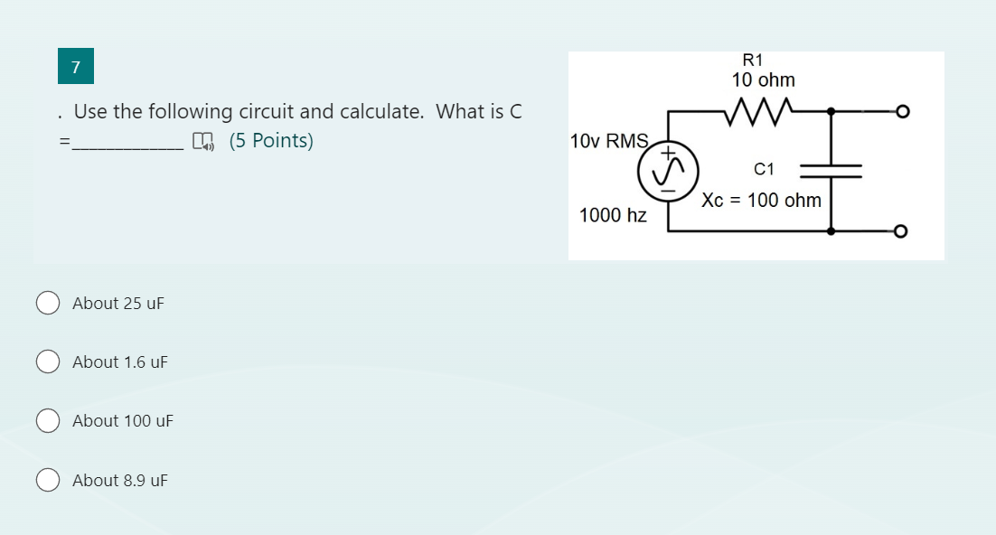 Solved Use the following circuit and calculate. What is C = | Chegg.com
