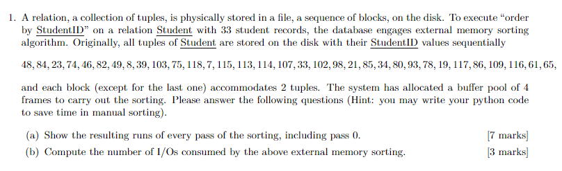 Solved 1. A relation, a collection of tuples, is physically | Chegg.com