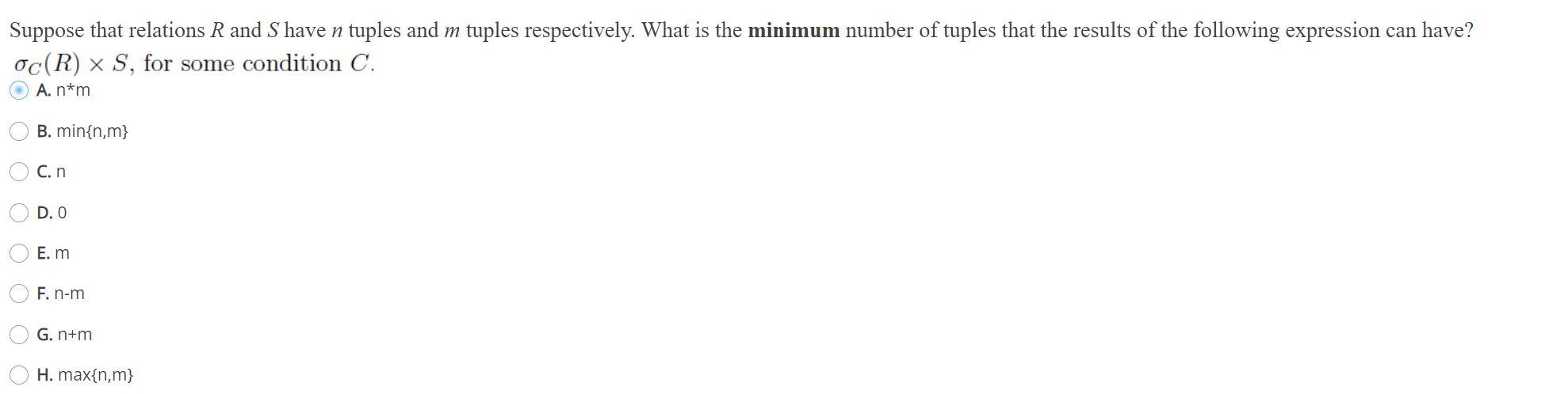Solved Suppose that relations R and S have n tuples and m | Chegg.com