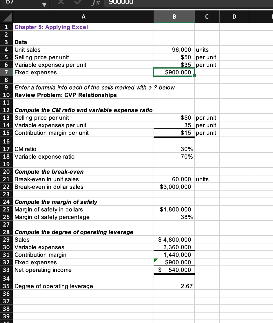 Solved B/ Jx 900000 A B C D 1 Chapter 5: Applying Excel 2 3 | Chegg.com