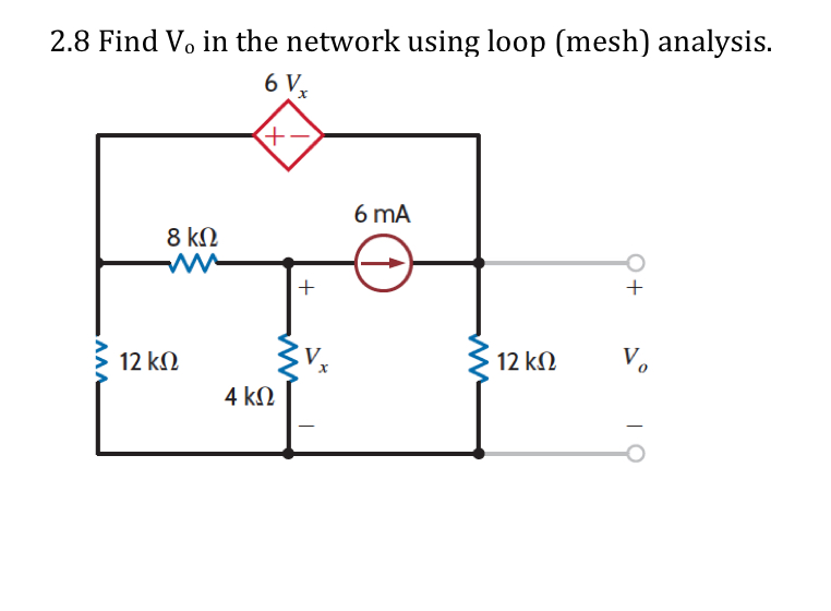Solved 2.8 ﻿Find Vo ﻿in the network using loop (mesh) | Chegg.com