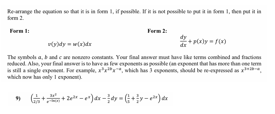 Solved Re-arrange the equation so that it is in form 1, if | Chegg.com