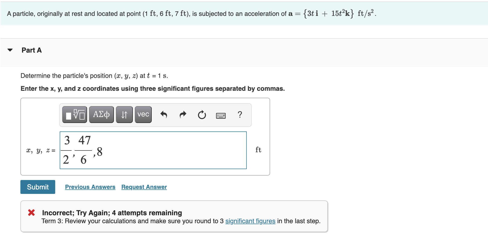 Solved A particle, originally at rest and located at point | Chegg.com