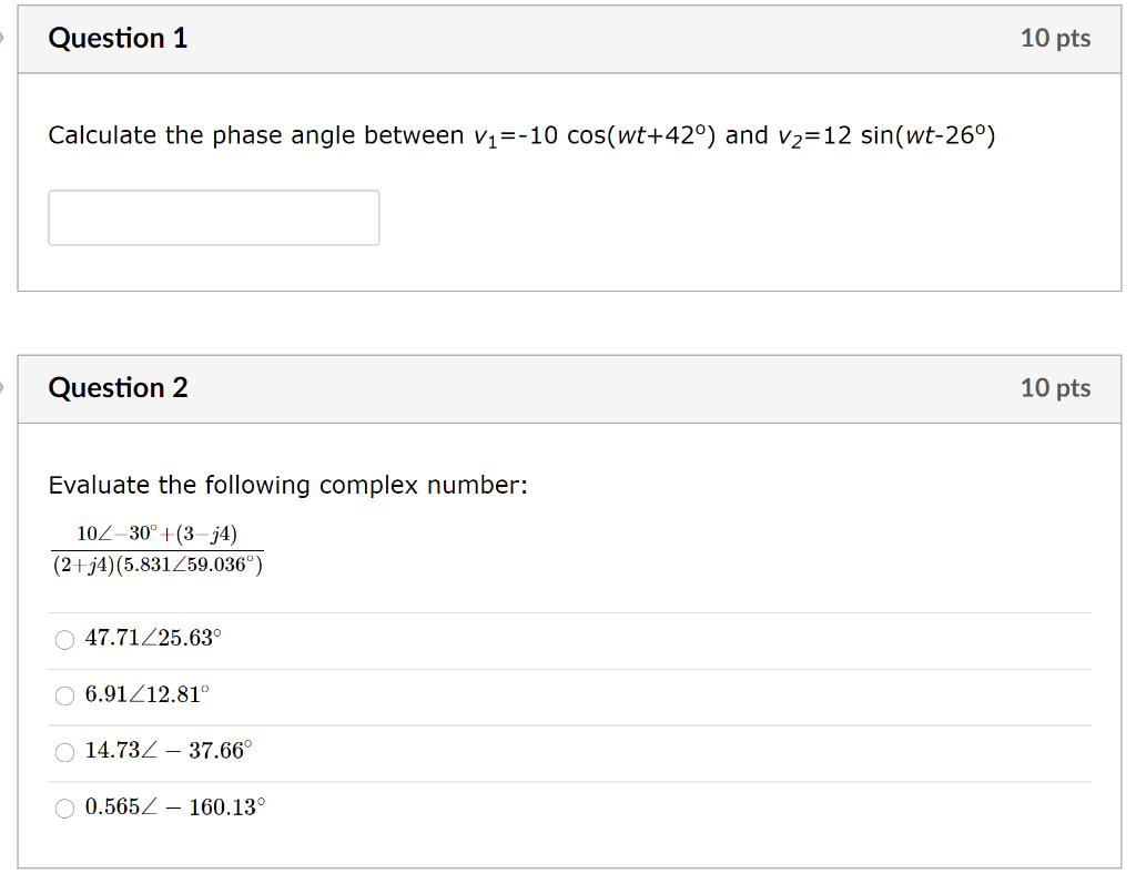 Solved Question 1 10 pts Calculate the phase angle between | Chegg.com