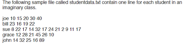 Solved The following sample file called studentdata.txt | Chegg.com