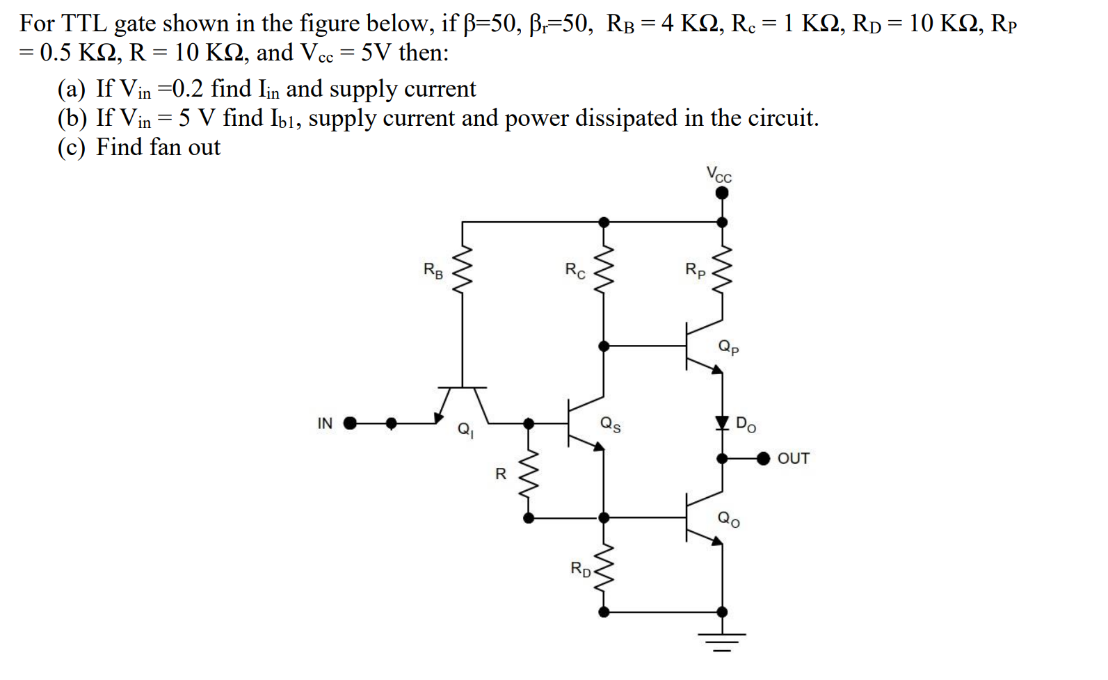 Solved For TTL gate shown in the figure below, if ß=50, | Chegg.com