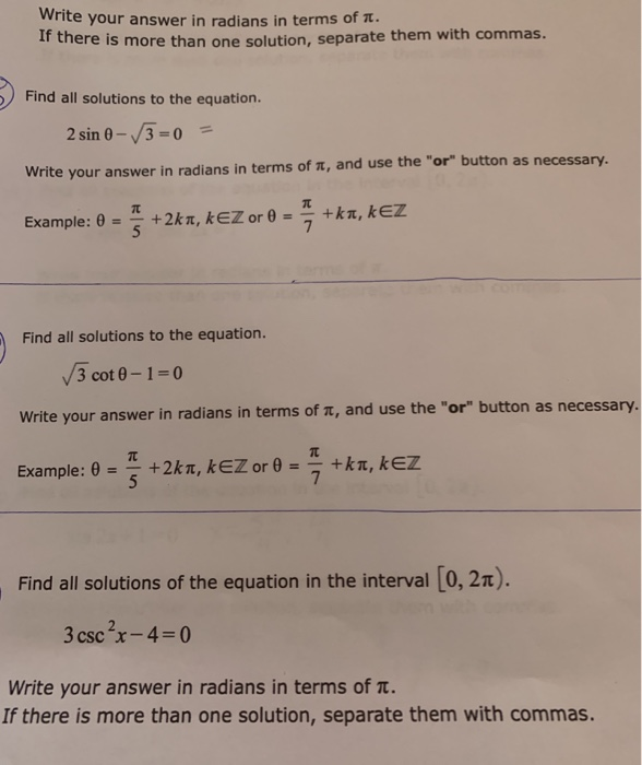 Solved Write your answer in radians in terms of . Ir there | Chegg.com