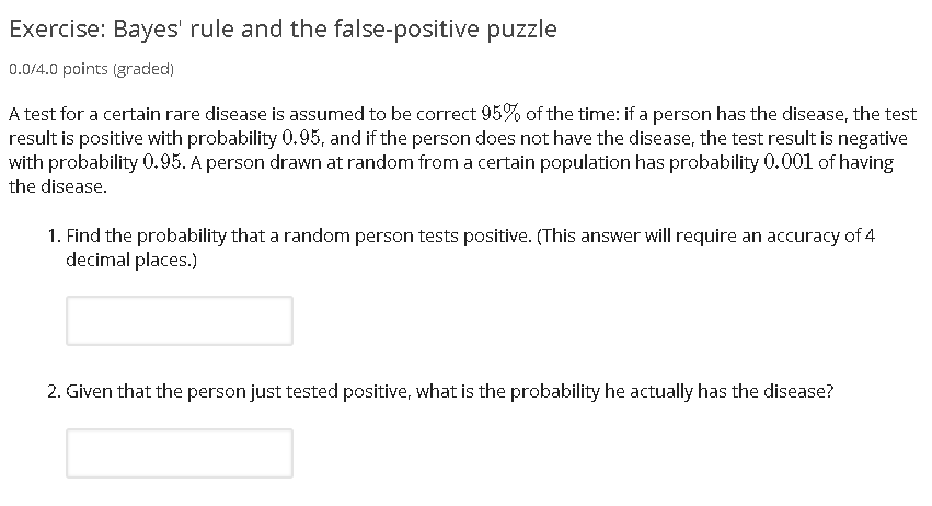 Solved Exercise: Bayes' rule and the false-positive puzzle | Chegg.com