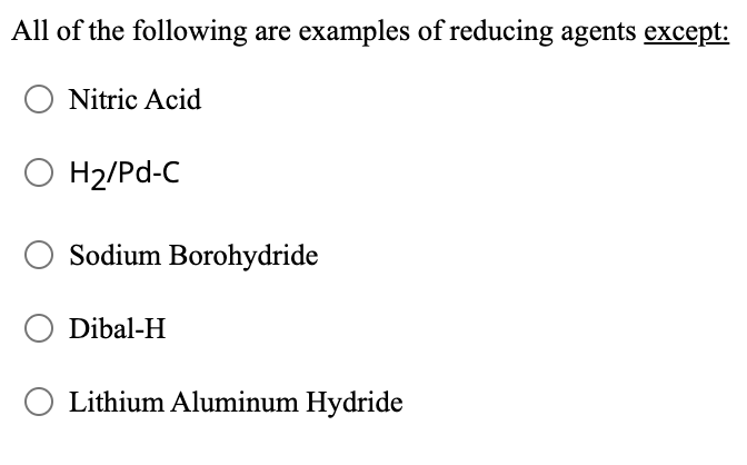 Solved All of the following are examples of reducing agents | Chegg.com