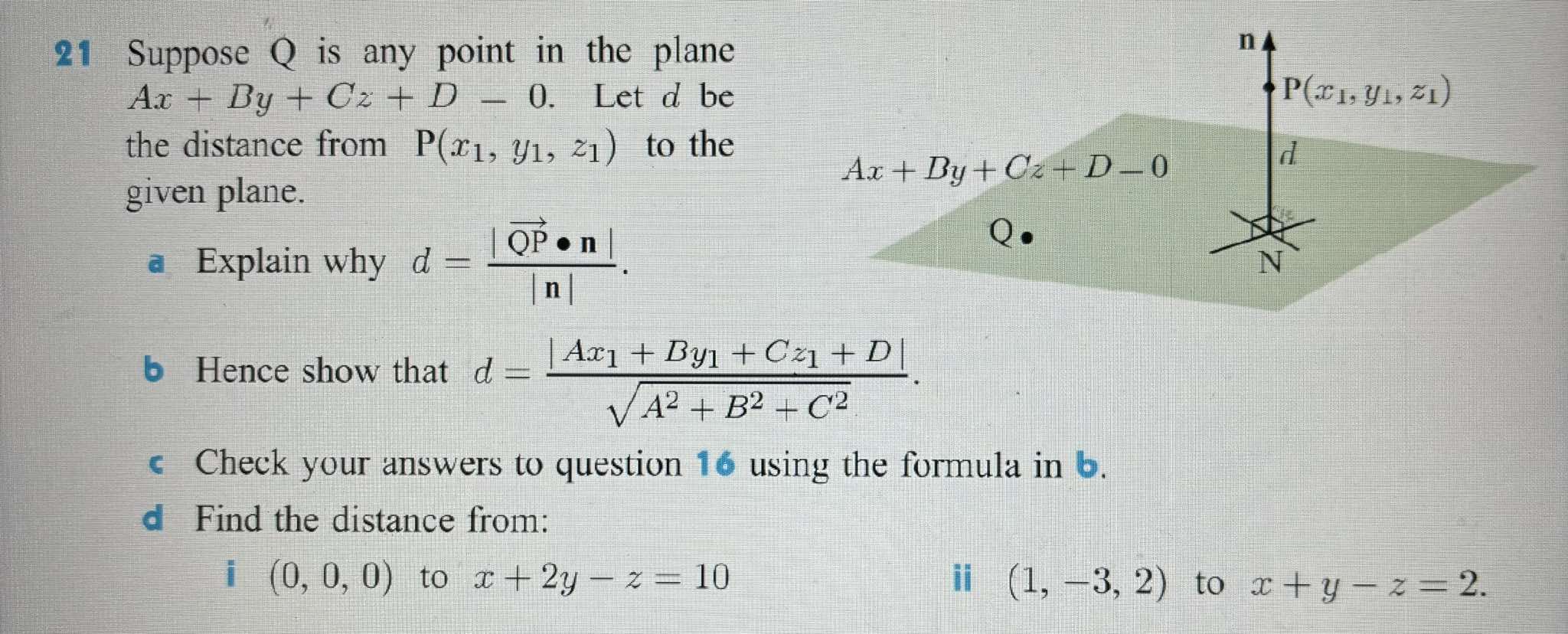 Solved 21 ﻿Suppose Q ﻿is any point in the planeAx+By+Cz+D-0. | Chegg.com