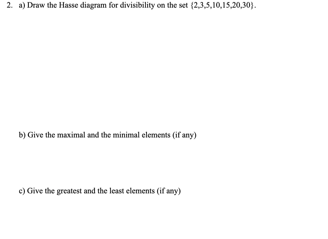 Solved 2. a) Draw the Hasse diagram for divisibility on the | Chegg.com