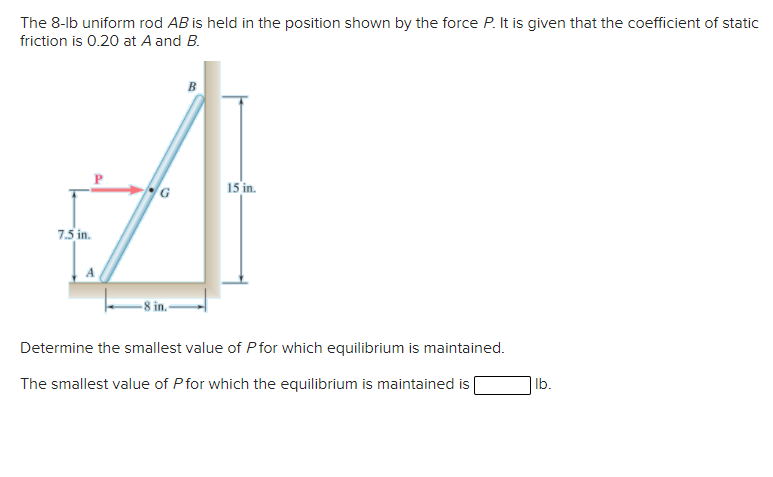 Solved The 8-lb uniform rod AB is held in the position shown | Chegg.com