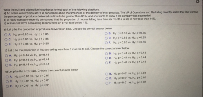 Solved Write The Null And Alternative Hypotheses To Test 
