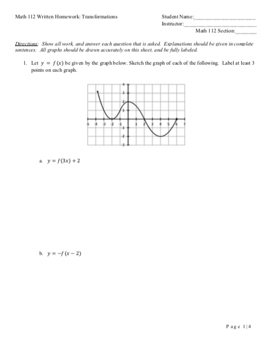 Solved Math 112 Written Homework: Transformations Student | Chegg.com