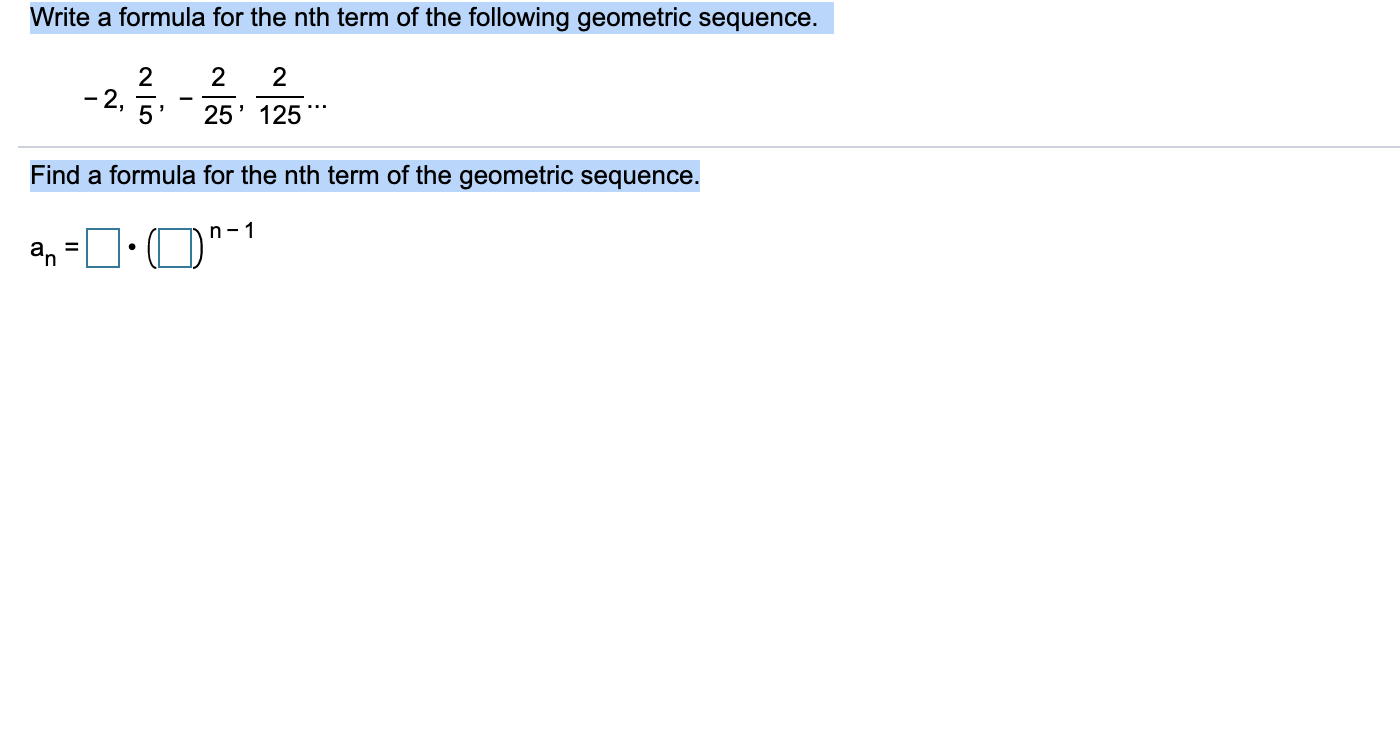 Solved Write a formula for the nth term of the following | Chegg.com