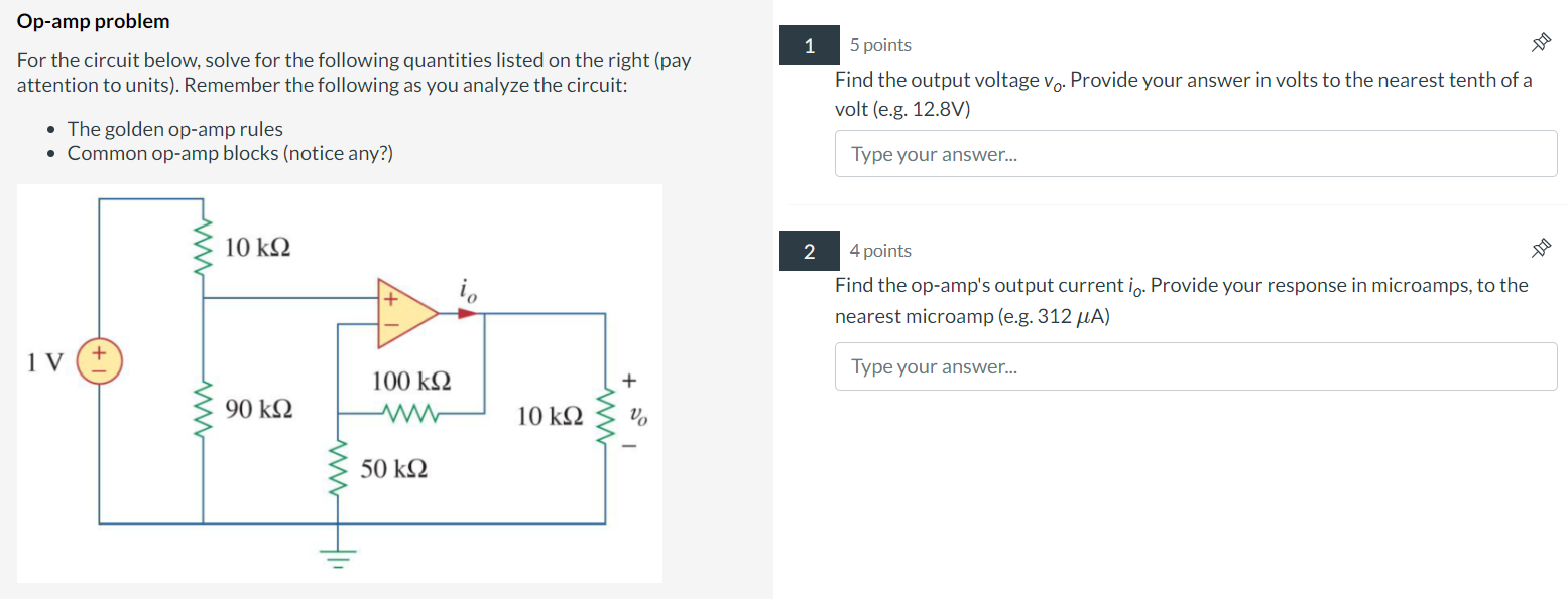 Solved Op-amp problem For the circuit below, solve for the | Chegg.com