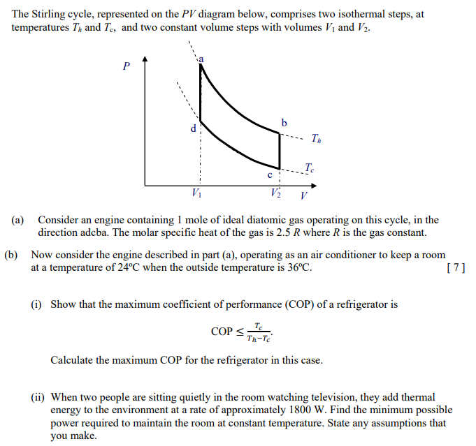 Solved The Stirling cycle, represented on the PV diagram | Chegg.com