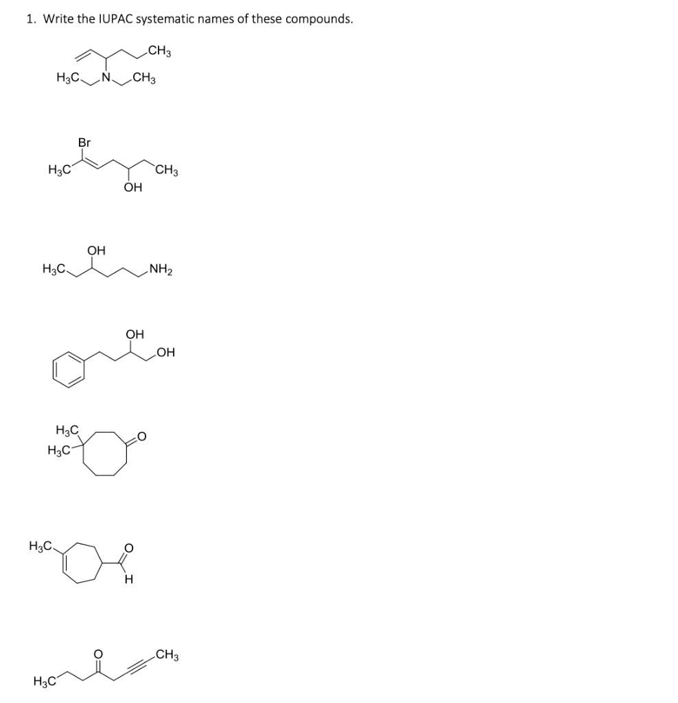 Solved 1. Write the IUPAC systematic names of these | Chegg.com